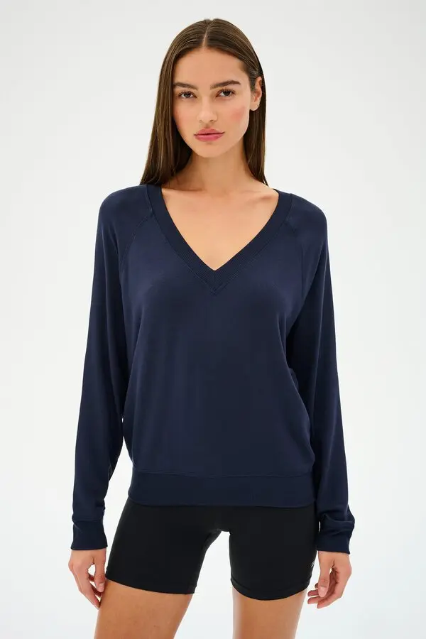 Splits59 Fleece V-Neck Sweatshirt - Indigo | Editorialist