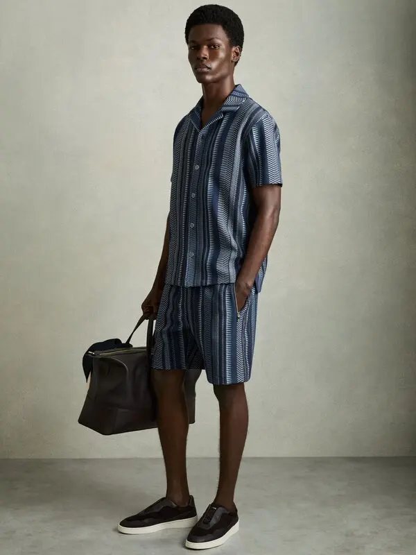 REISS River Aztec-stripe Drawstring Shorts - Navy