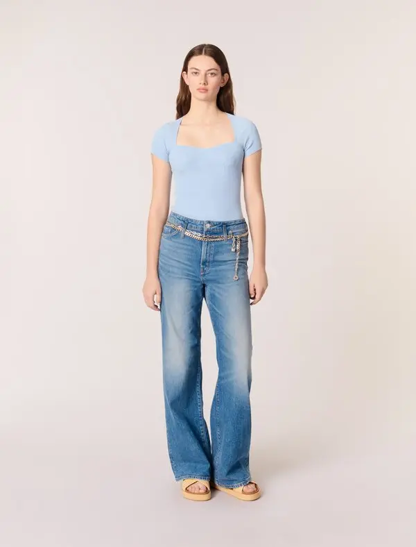 Maje Ribbed Knit Top - Blue Sky