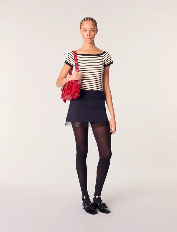Maje Wool Blend Mini Skort With Tulle Hem - Navy