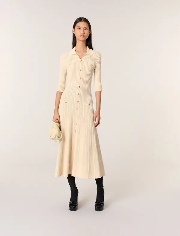 Maje Sequin Knit Midi Dress - Beige
