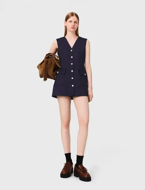Maje Layered-effect Wool-blend Jumpsuit - Navy