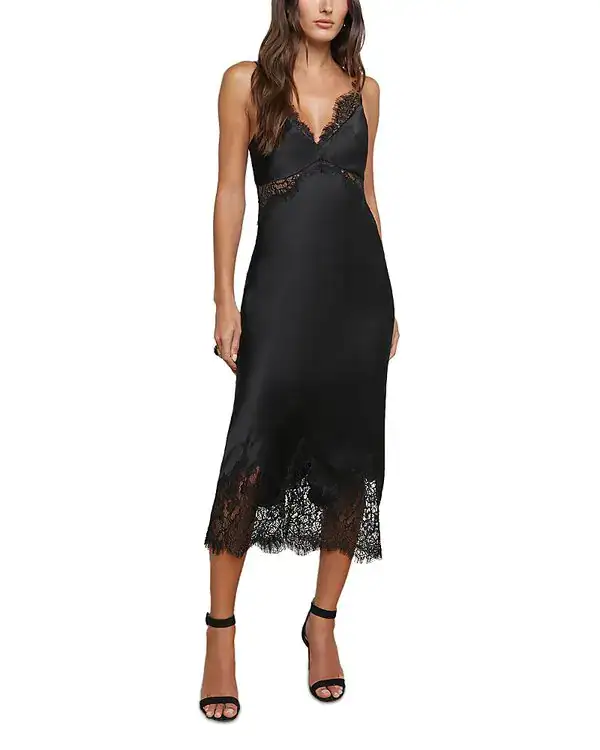 L'Agence Scotly Silk Lace Trim Midi Dress In Black - 40% Off | Editorialist