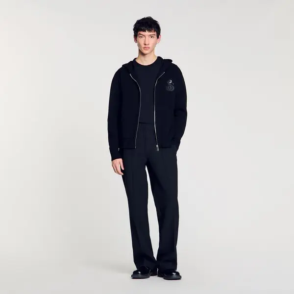 Sandro Zip-up Milano Knit Cardigan With Snake Patch