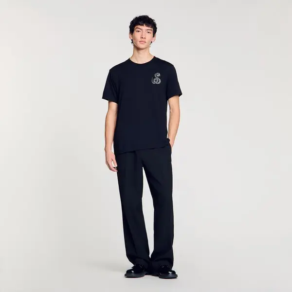 Sandro T-shirt With Snake Detail - Black
