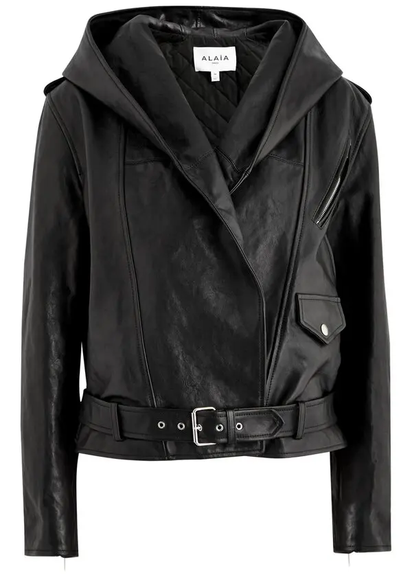 Alaïa Hooded Leather Biker Jacket