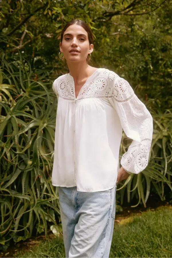 Velvet By Graham & Spencer Libby Embroidered Top