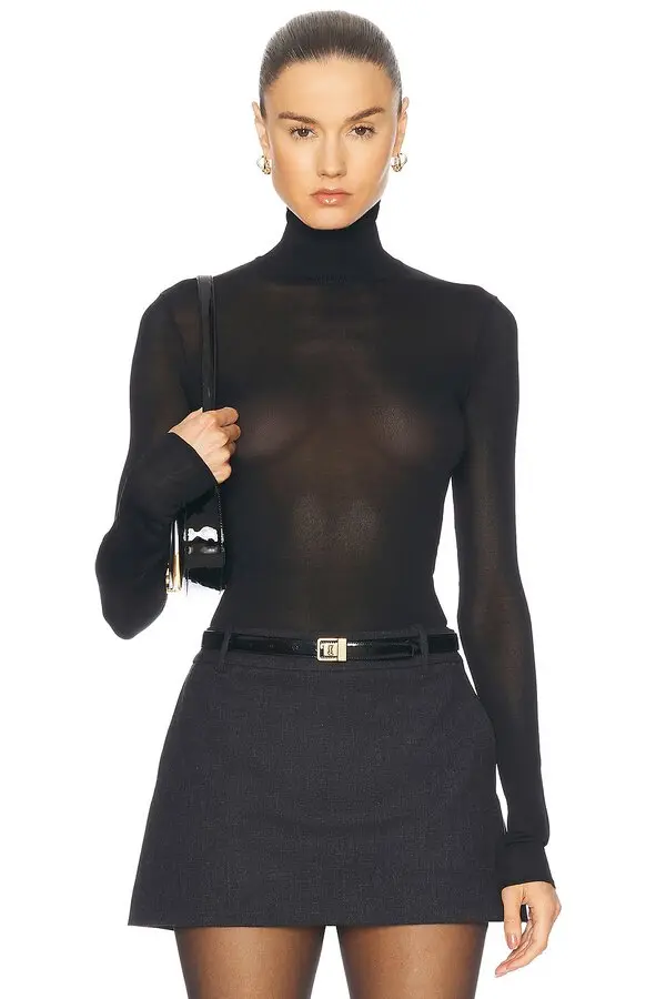 EAVES Alexander Sheer Turtleneck Sweater - Black