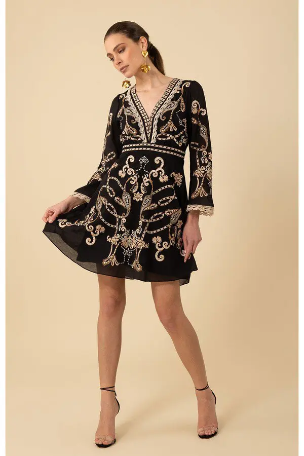 Hale Bob Cassandra Embroidered Dress - Black