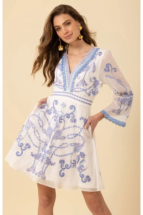 Hale Bob Cassandra Embroidered Dress - Blue
