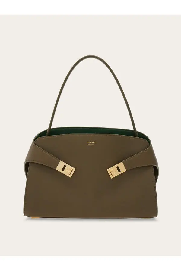 FERRAGAMO Hug Soft Bicolor Shoulder Bag - Green