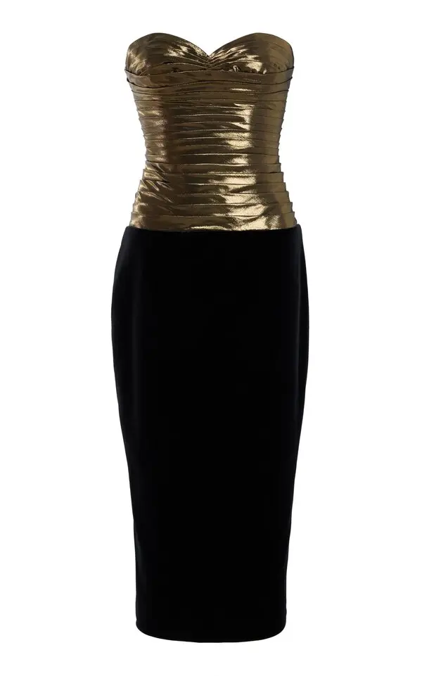 SERGIO HUDSON Pleated Lamé And Stretch-velvet Midi Dress