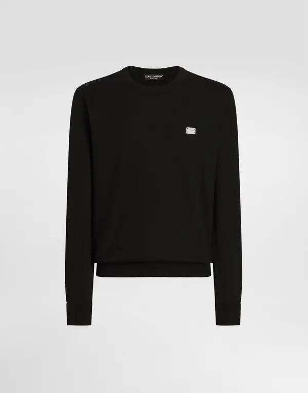 Dolce & Gabbana Cotton Round-neck Sweater With Logo Tag - Black