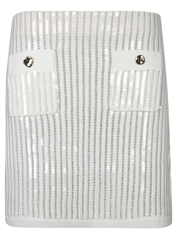 SELF-PORTRAIT Mini Sequin Knit Skirt - White
