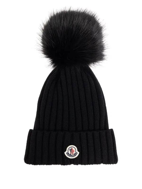 Moncler Pompom Wool Beanie - Black