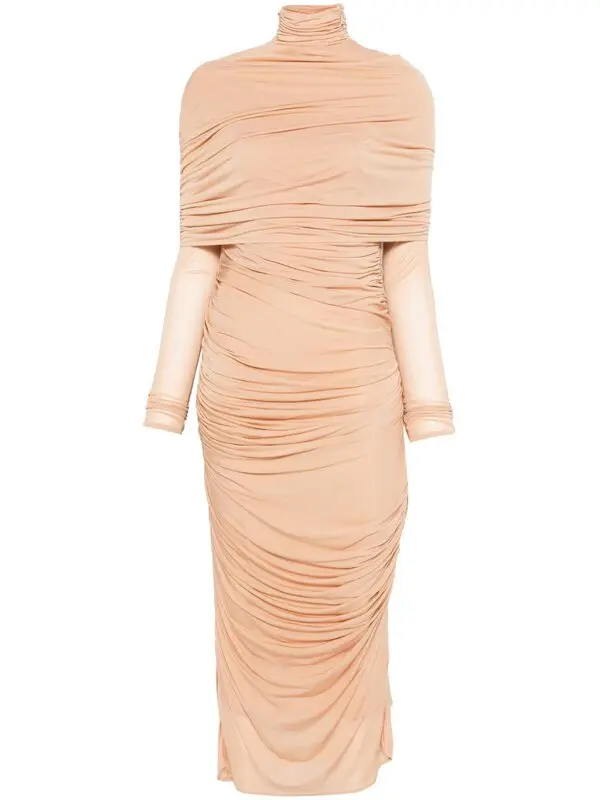 MUGLER Ruched Sheer Midi Dress
