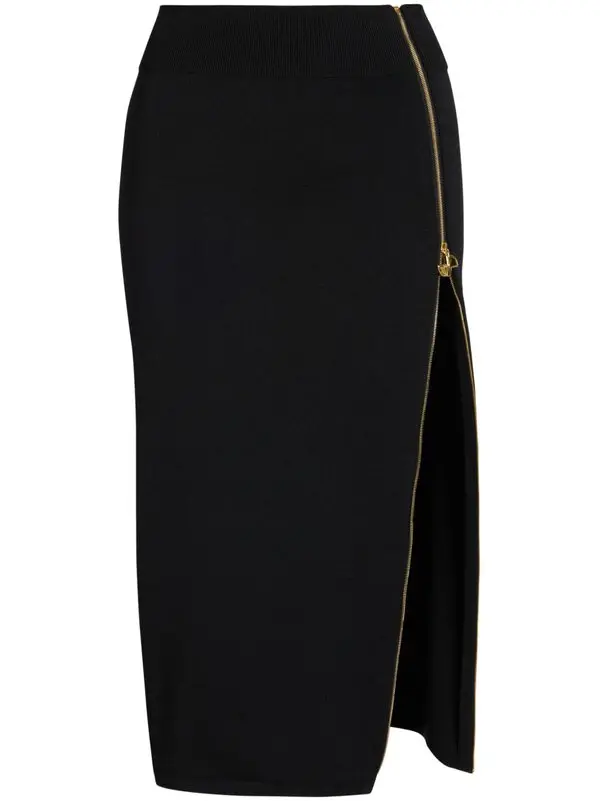 Patou Decorative-zip Midi Skirt - Black
