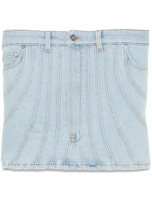 MUGLER Denim Stitch-detailed Strapless Top