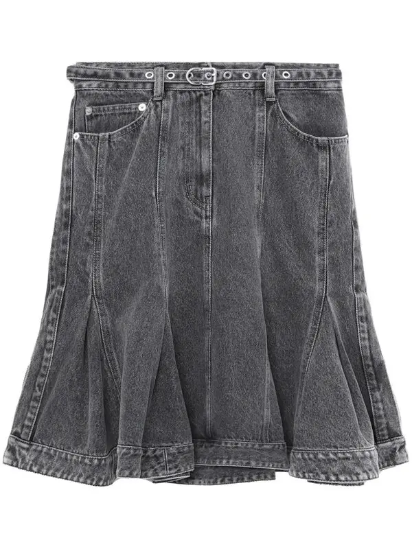 3.1 Phillip Lim Belted Denim Flared Skirt - Grey