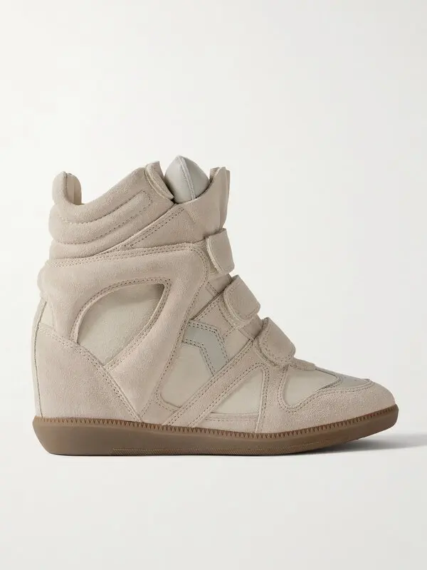 Isabel Marant Bekett Leather-trimmed Suede Wedge Sneakers - Ecru