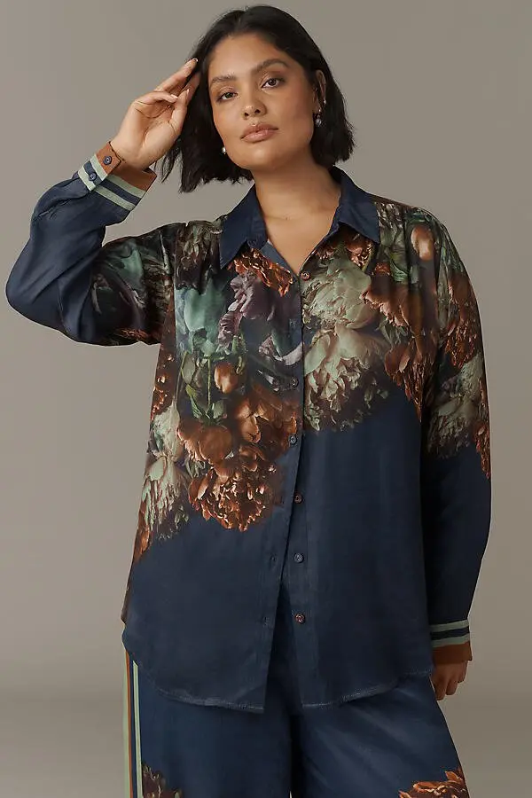 CONDITIONS APPLY Floral Long-sleeve Blouse - Blue Pattern