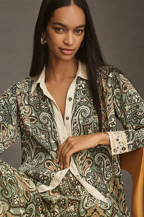 CONDITIONS APPLY Bloomg Long-sleeve Blouse - Green Pattern