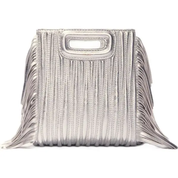 Maje Metallic Quilted Leather M Mini Bag - Silver