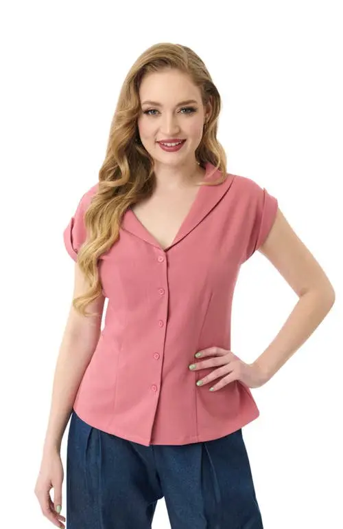 Unique Vintage 1960s Twill Blouse - Dark Rose