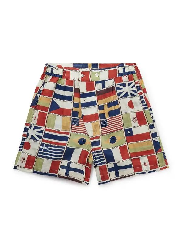 BODE International Straight-leg Printed Linen Shorts