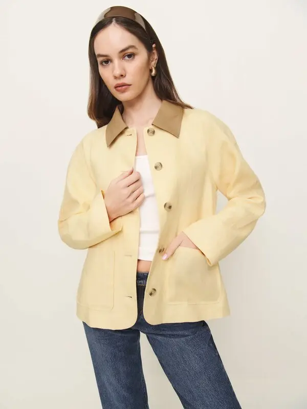 REFORMATION Lila Linen Jacket - Parmesan