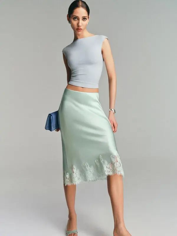 REFORMATION Carolina Silk Skirt - Sea Glass