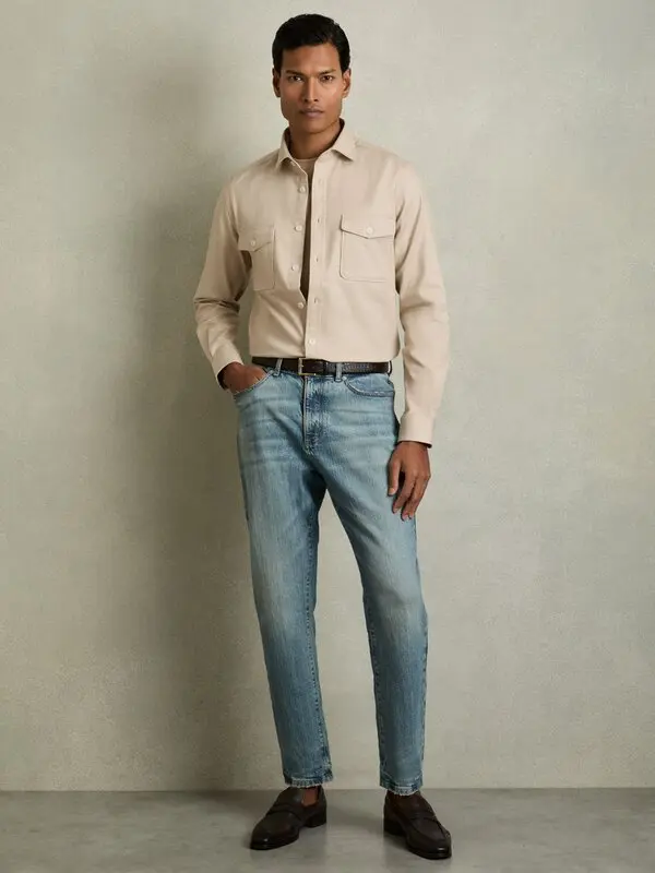 REISS Whisper Stretch-cotton Twill Twin-pocket Overshirt - Stone