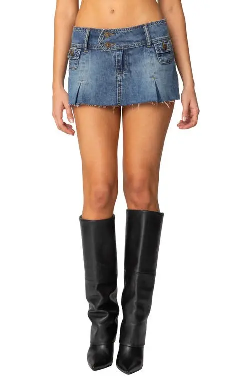 EDIKTED Pleated Hem Denim Skort - Blue