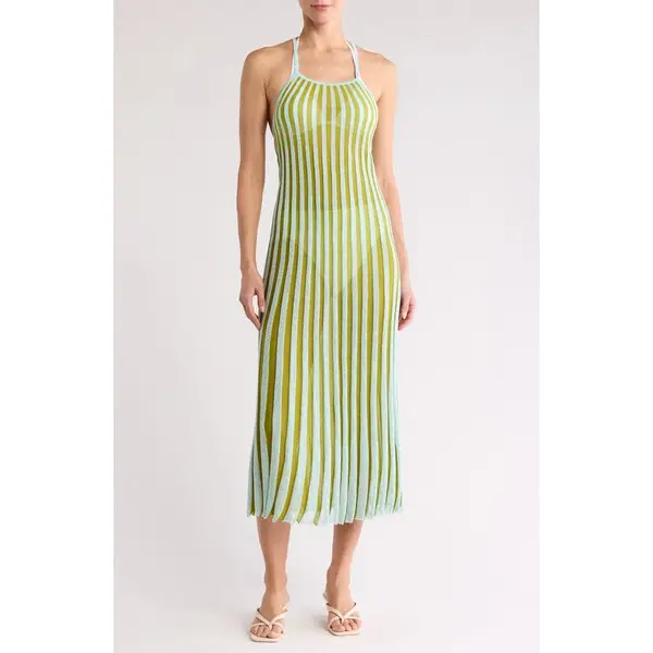 Solid & Striped The Kaylee Rib Cover-up Dress - Sky / Chartreuse Stripe