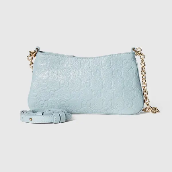 Gucci Gg Emblem Small Leather Shoulder Bag - Blue