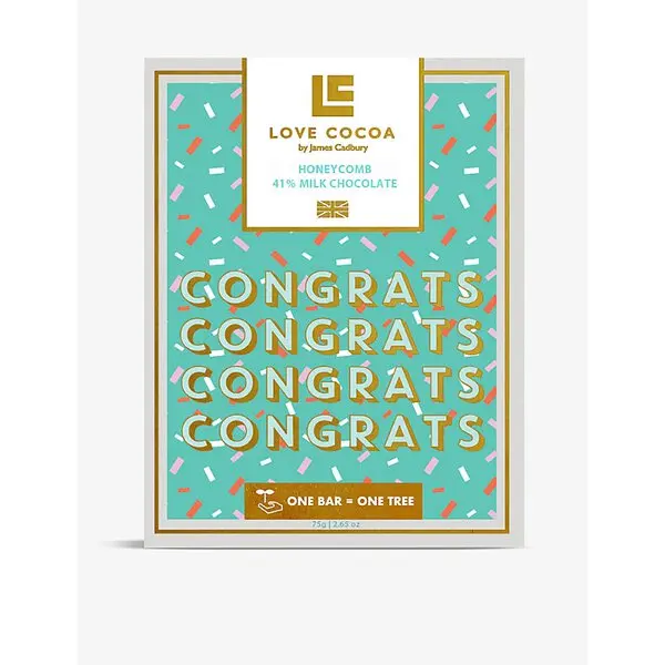 LOVE COCOA Congrats Honeycomb 41% Milk Chocolate Bar 75g