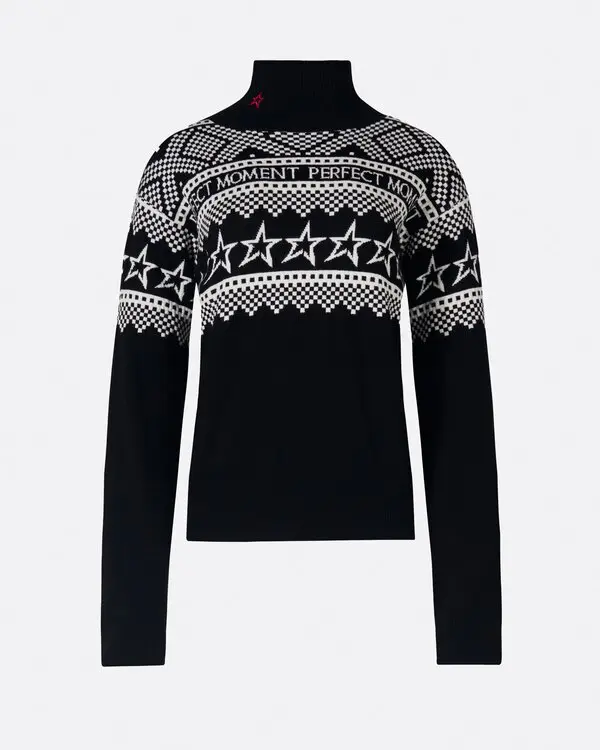 Perfect Moment Intarsia-knit Merino Wool Turtleneck - Black