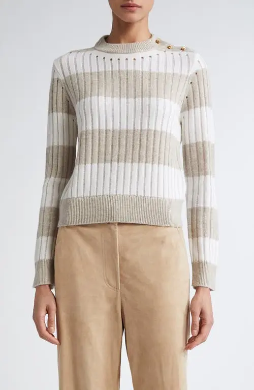 Max Mara Alfeo Stripe Rib Wool & Cashmere Crop Sweater - White