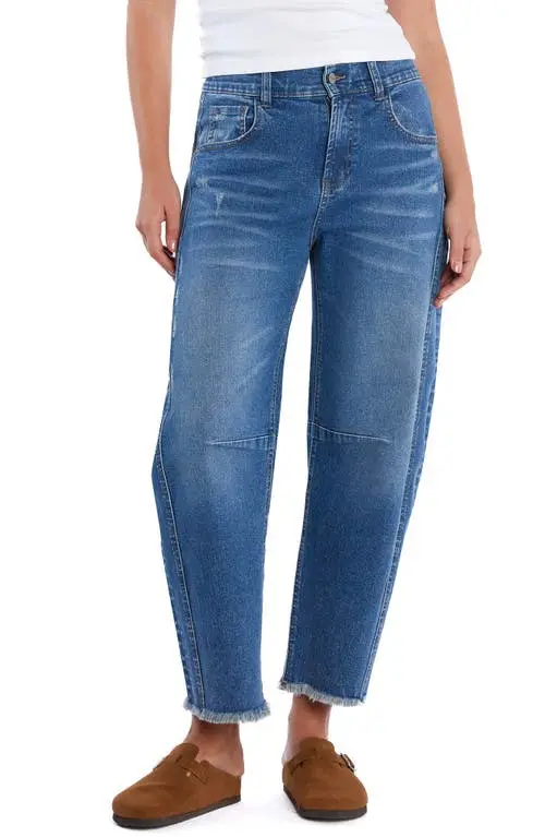 HINT OF BLU Taylor Frayed Crop Barrel Jeans