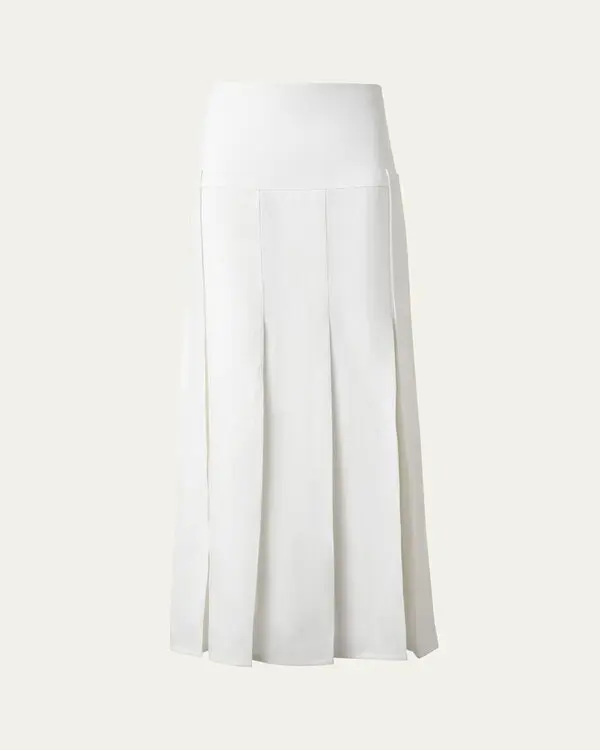 Akris Stonewashed Linen-wool Pleated Midi Skirt
