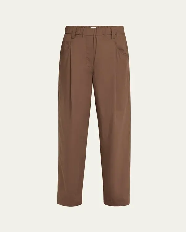 Brunello Cucinelli Poplin Baggy Crop Pants - Chocolate Brown