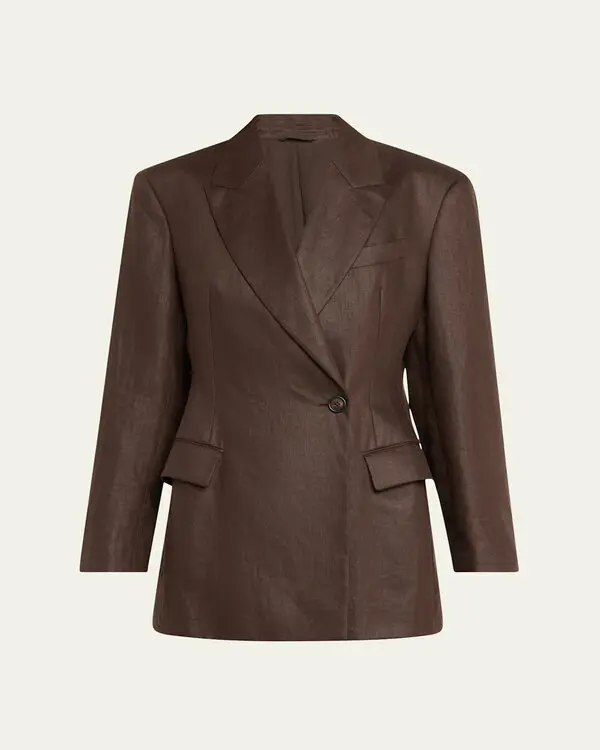 Brunello Cucinelli Glossy Linen Blazer - Chocolate