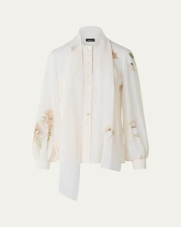Akris Floral-print Georgette Blouse - Ecru-greige