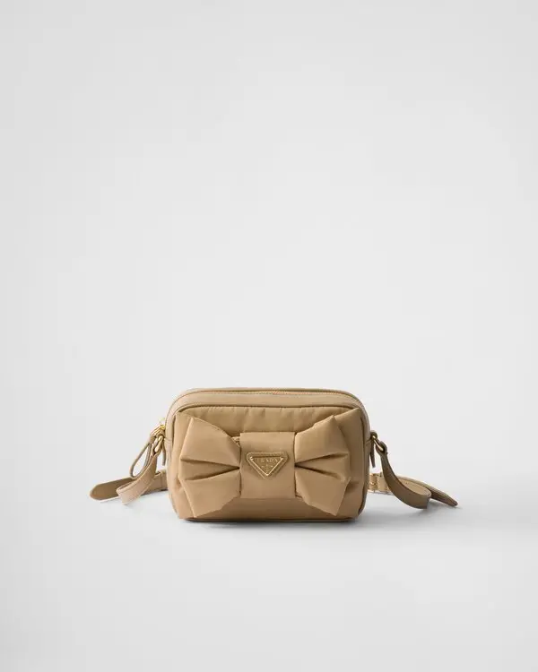 Prada Mini Re-nylon And Nappa Leather Shoulder Bag With Bow - Camel Brown