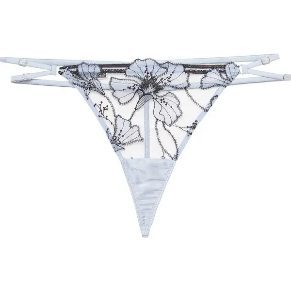 Fleur Du Mal Harper Embroidered G-string - Crystal Blue