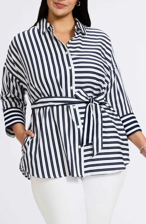 Foxcroft Avery Stripe Tie Waist Shirt
