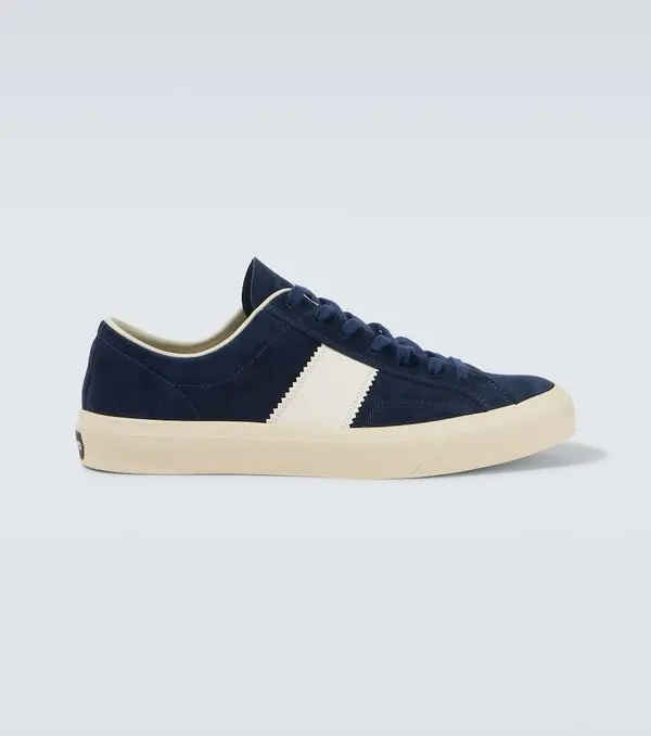 TOM FORD Cambridge Leather-trimmed Suede Sneakers - Blue