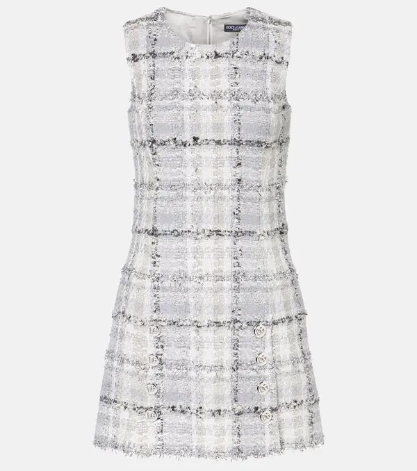 Dolce & Gabbana Checked Lamé Tweed Minidress - Grey