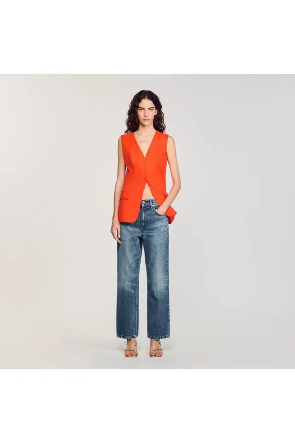 Sandro Sleeveless Jacket With Press Studs - Orange