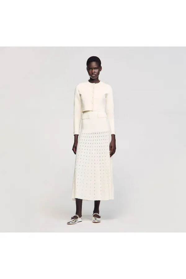 Sandro Cropped Cardigan With Pearl Buttons - Neutral / White